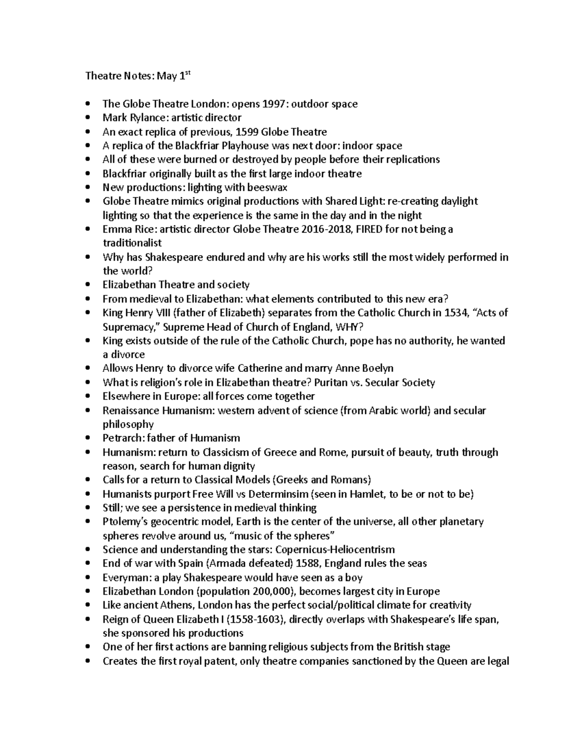 Theatre Lecture Notes - Theatre Notes: May 1st - Studocu