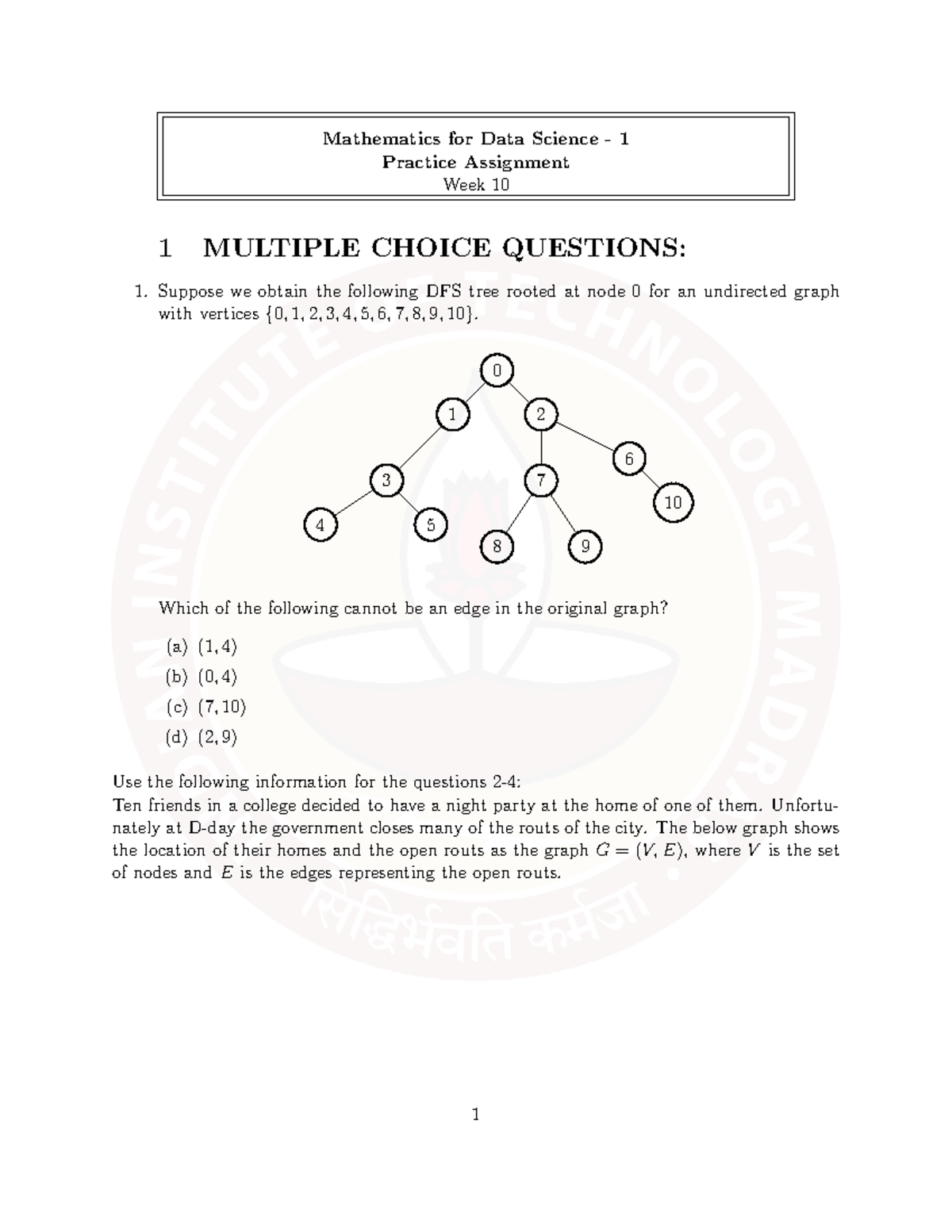 Week 10 practice assignment unanswered - Mathematics for Data Science - 1 Practice Assignment ...