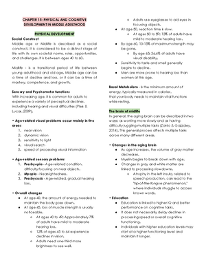Chapter 13 Reviewer - Summary Experience Human Development - CHAPTER 13: PHYSICAL AND COGNITIVE ...