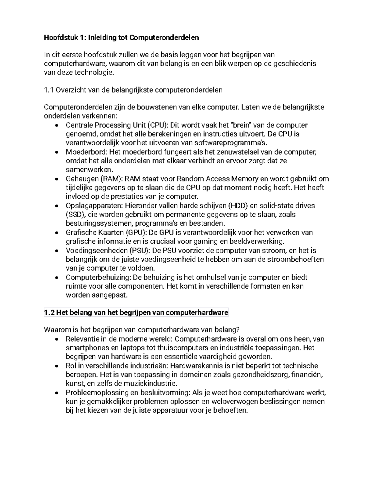 Computeronderdelen - 1 Overzicht van de belangrijkste ...