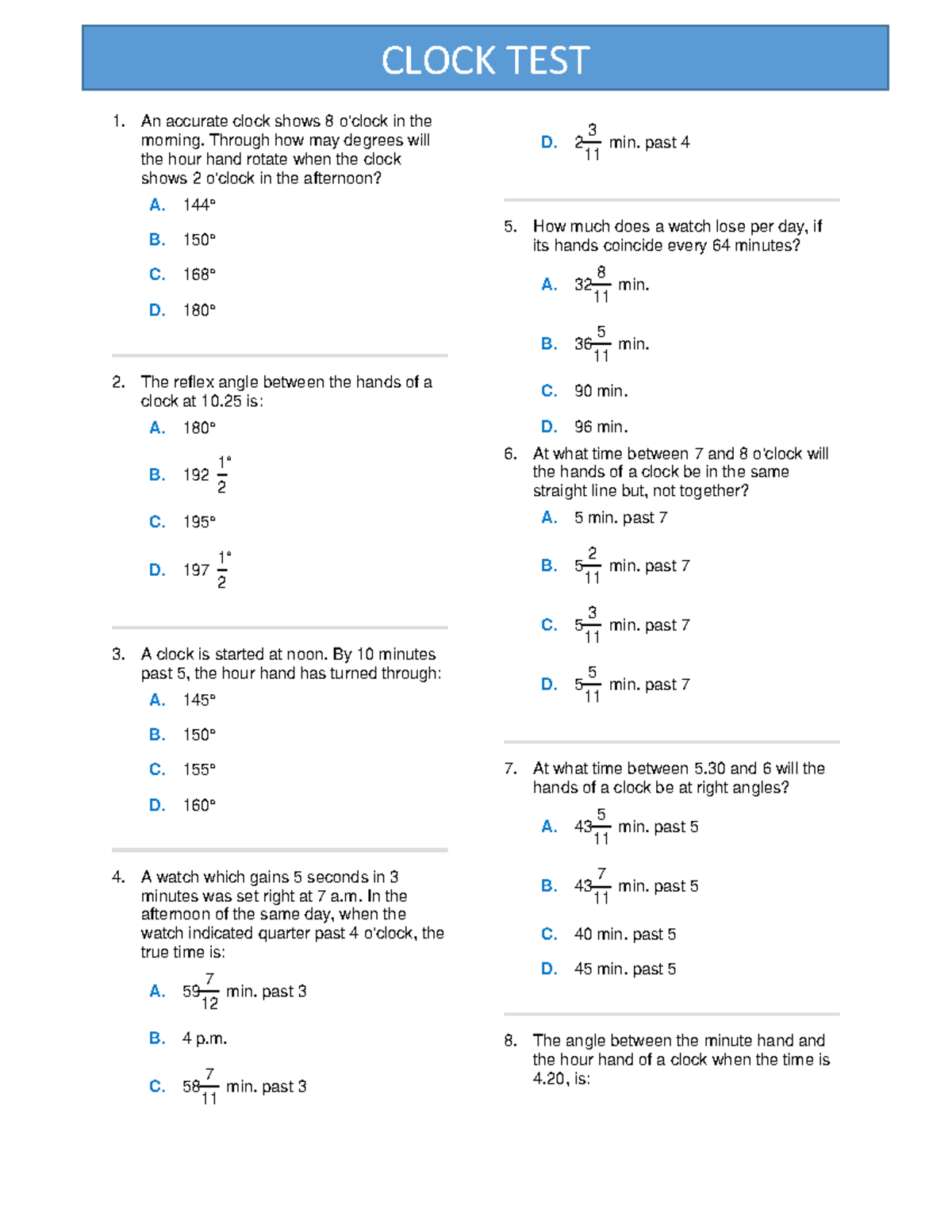 Clock TEST - An accurate clock shows 8 o'clock in the morning. Through ...