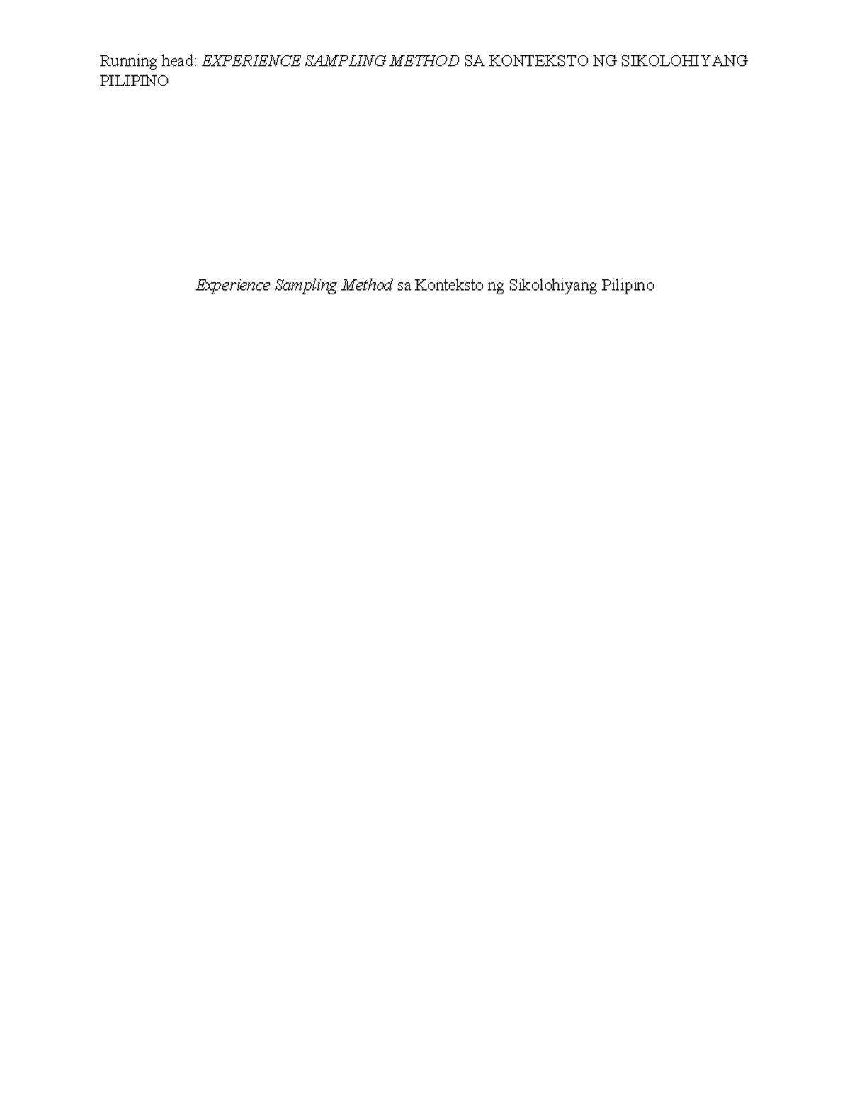 Experience Sampling Method sa Konteksto ng Sikolohiyang Pilipino ...