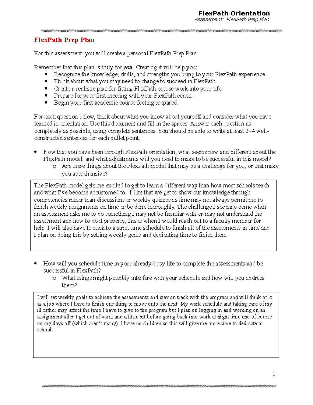 Pre Plan - orientation plan - FlexPath Prep Plan For this assessment ...