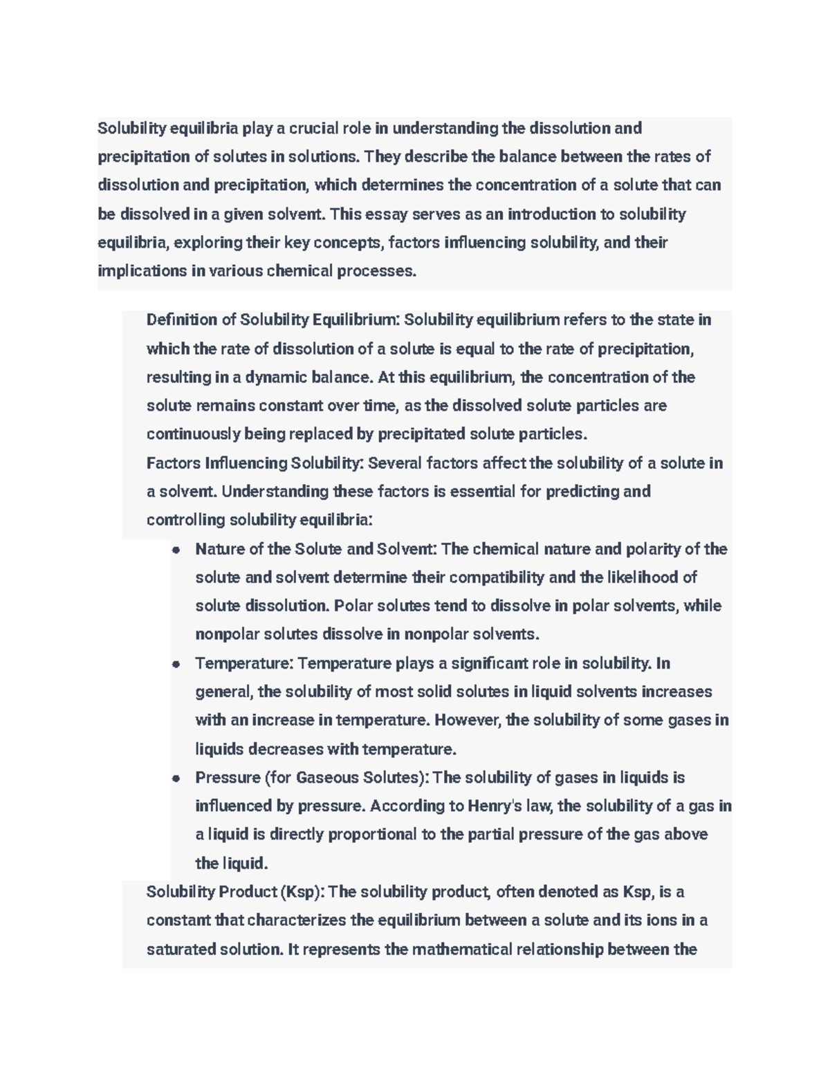 Unit 7 Understanding the Dissolution and Precipitation of Solutes in ...