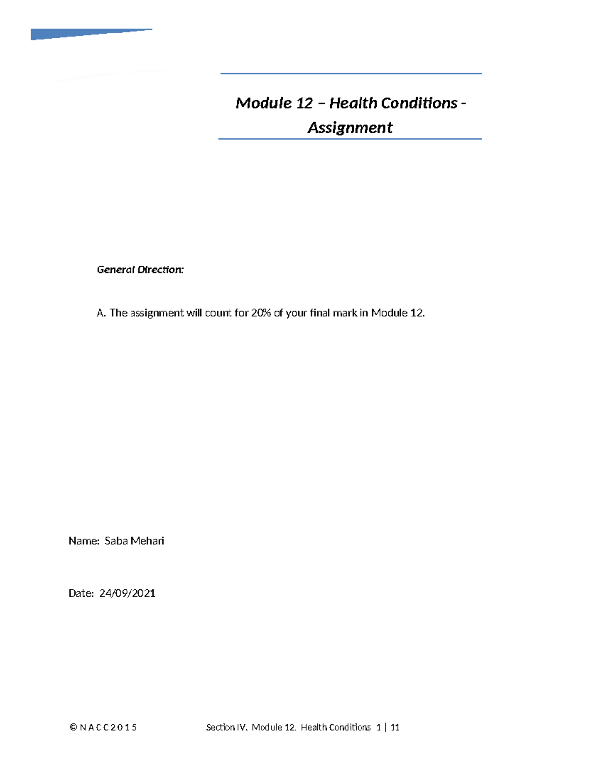 Assignment - Module 12 Health Conditions - Module 12 – Health ...
