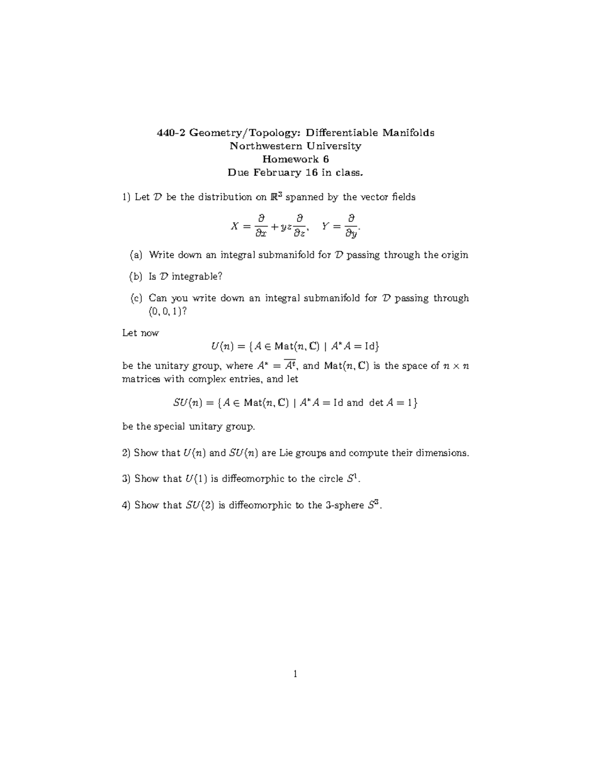 440-2 Geometry Topology- Differentiable Manifolds Homework 6 - 440-2 ...