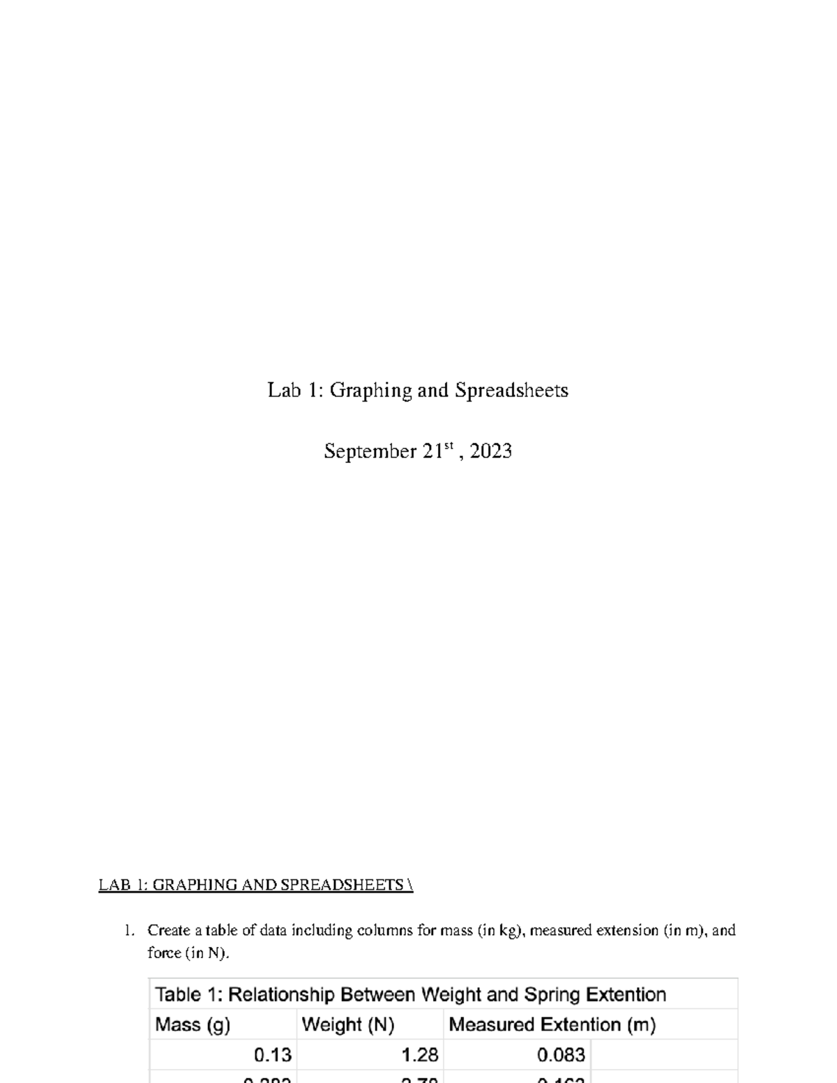 PHYS 130 Lab #1 - First mandatory graphing lab - Lab 1: Graphing and ...