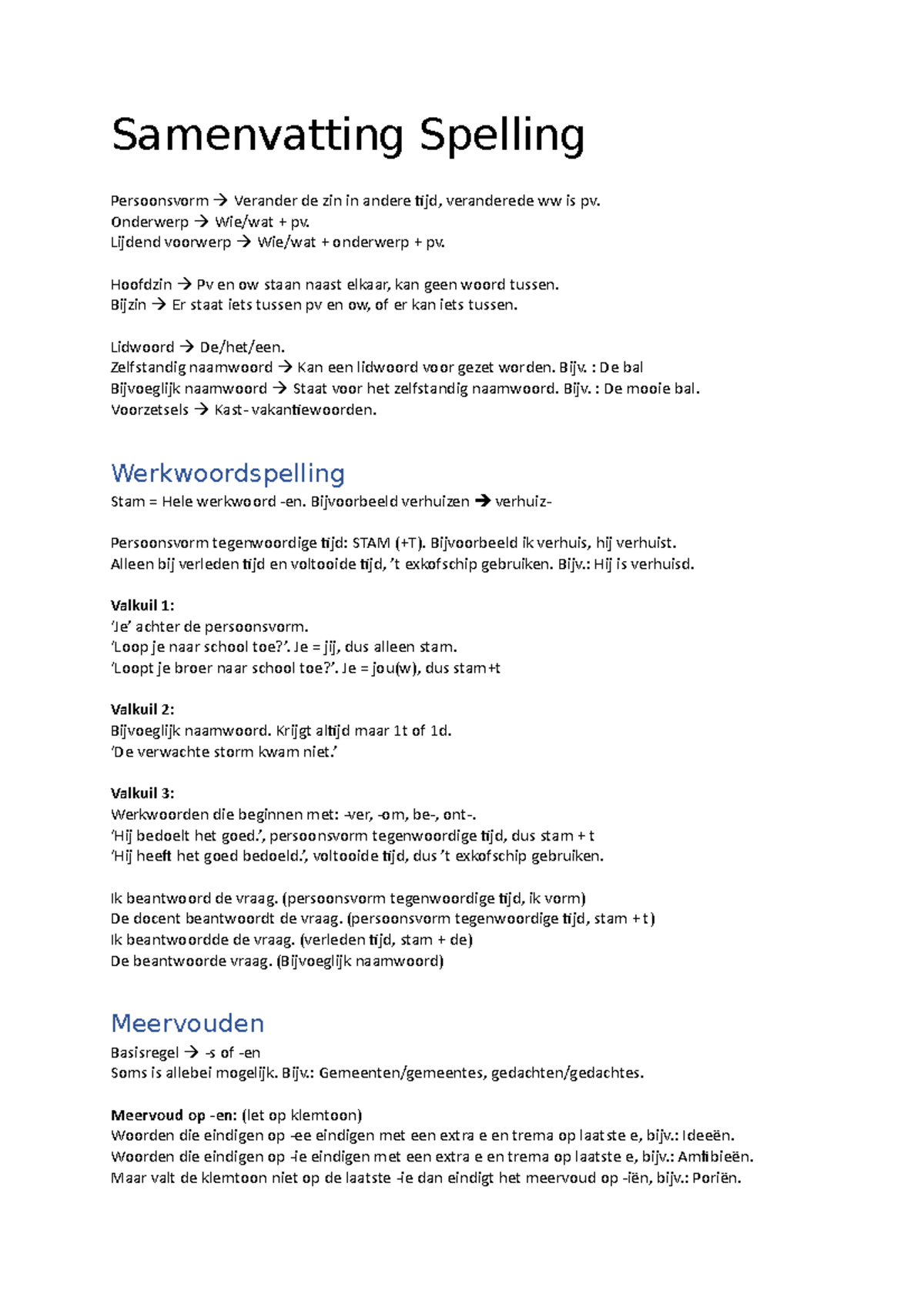 Samenvatting Spelling - Onderwerp pv. Lijdend voorwerp onderwerp pv ...
