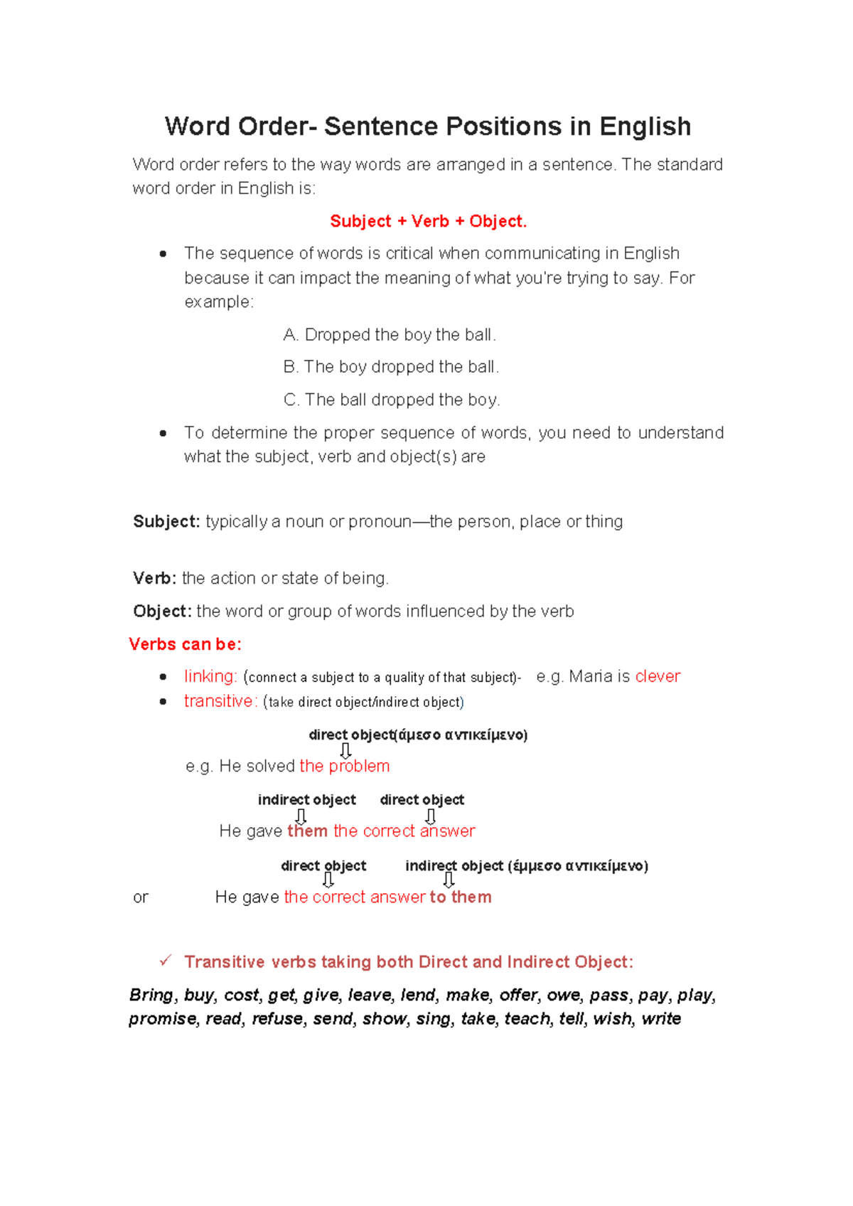 Word Order - it gives pepole information - Word Order- Sentence ...