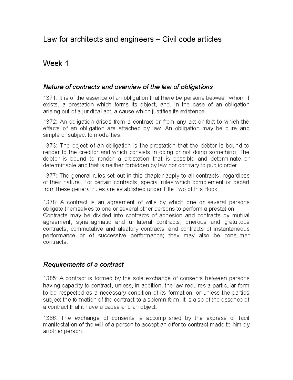Law for architects and engineers - 1372: An obligation arises from a ...