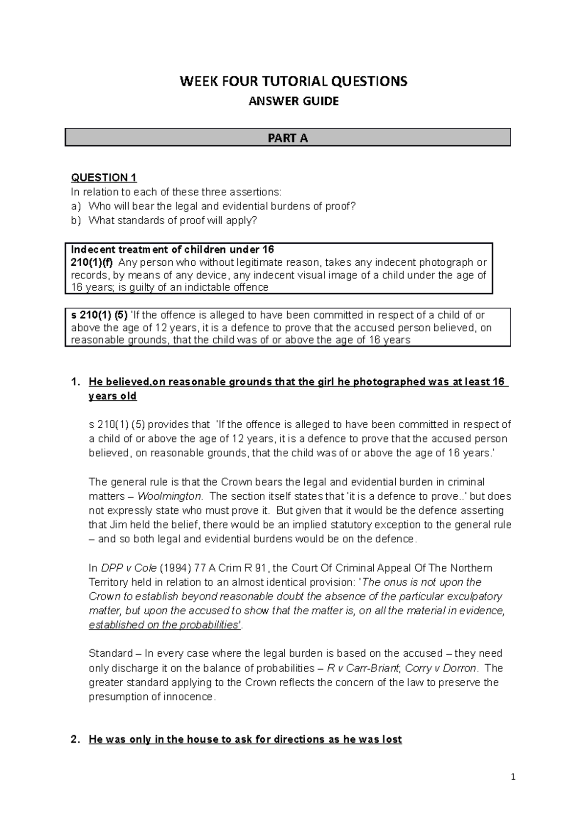WEEK FOUR Tutorial Answer Guide - WEEK FOUR TUTORIAL QUESTIONS ANSWER ...