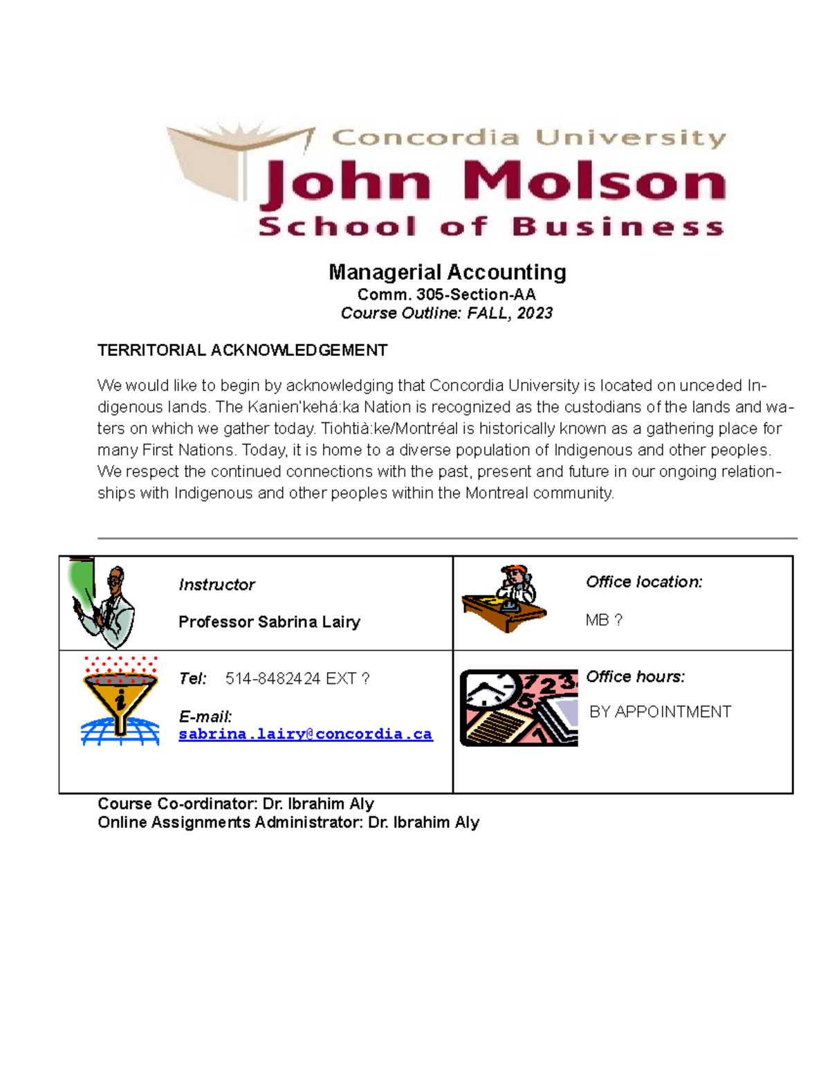 Course Outline Section AA-FALL-22023 Sabrina Lairy - Managerial ...