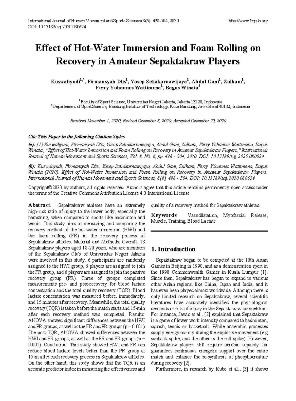 Effect of Hot-Water Immersion and Foam Rolling on - International ...