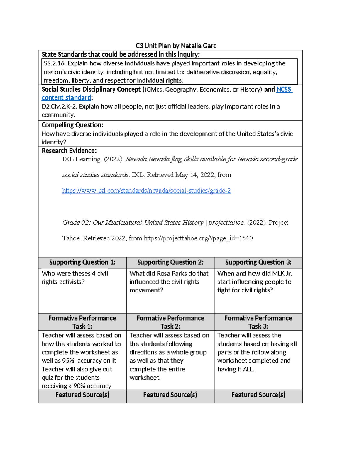 SS.2.16 Unit Plan - It is a unit plan based on TESOL - C3 Unit Plan by ...
