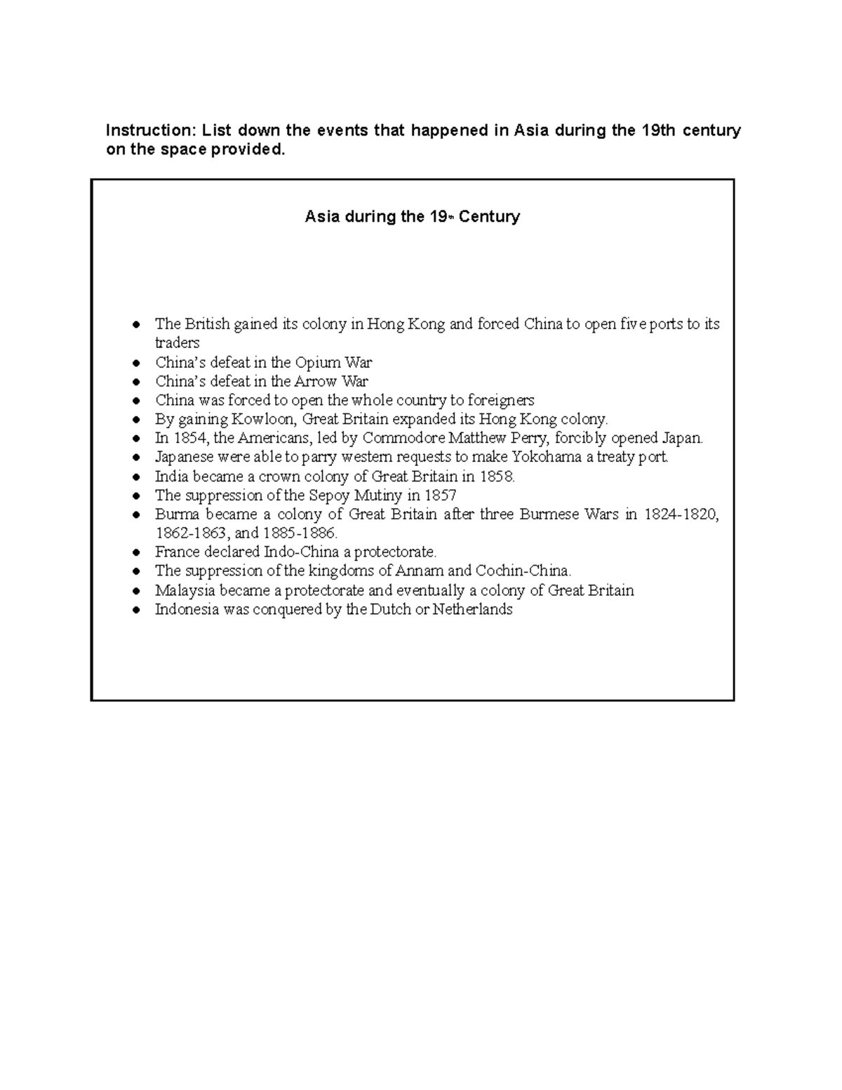 Rizal- Activity 2 - Lecture notes 1 - Instruction: List down the events ...