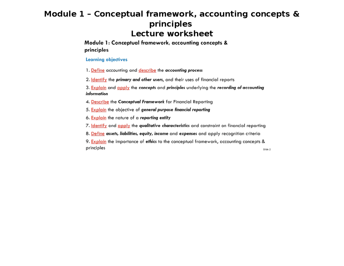 Module 1 Lecture worksheet Full LL 5 Aug 2021 - ACCT1006 - USyd - Studocu