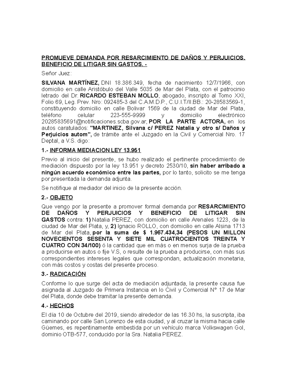 Promueve Demanda POR Resarcimiento DE Daños Y Perjuicios - PROMUEVE ...