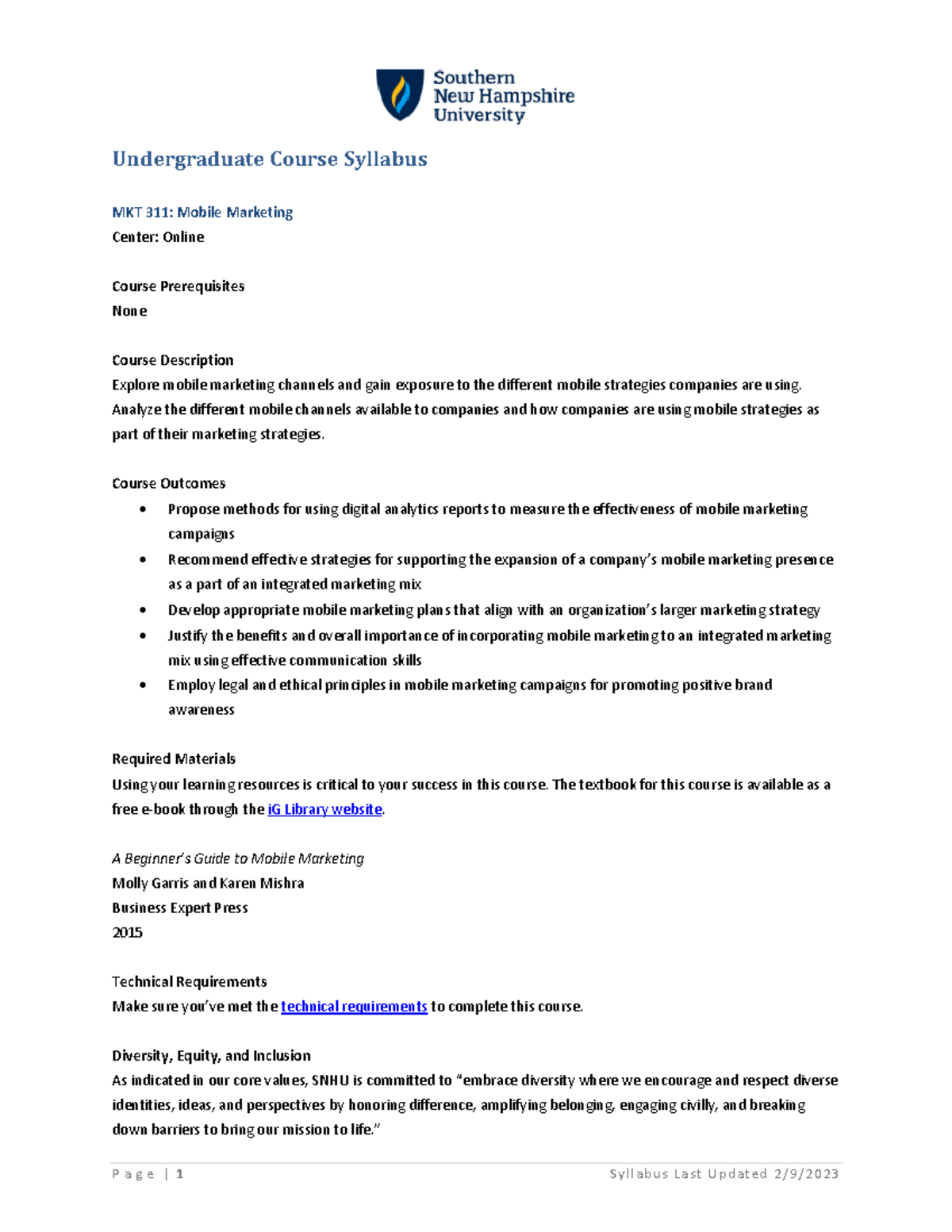 MKT 311 Syllabus - Undergraduate Course Syllabus MKT 311: Mobile ...