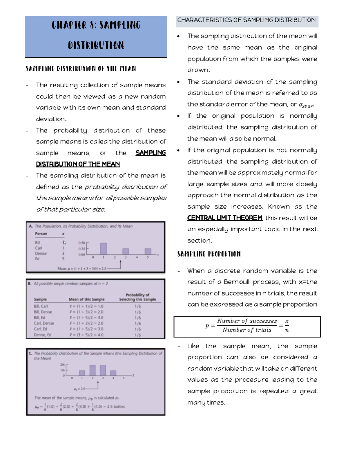 Bus Math Chapter 8 - sadfasdgas - Chapter 8: sampling distribution ...