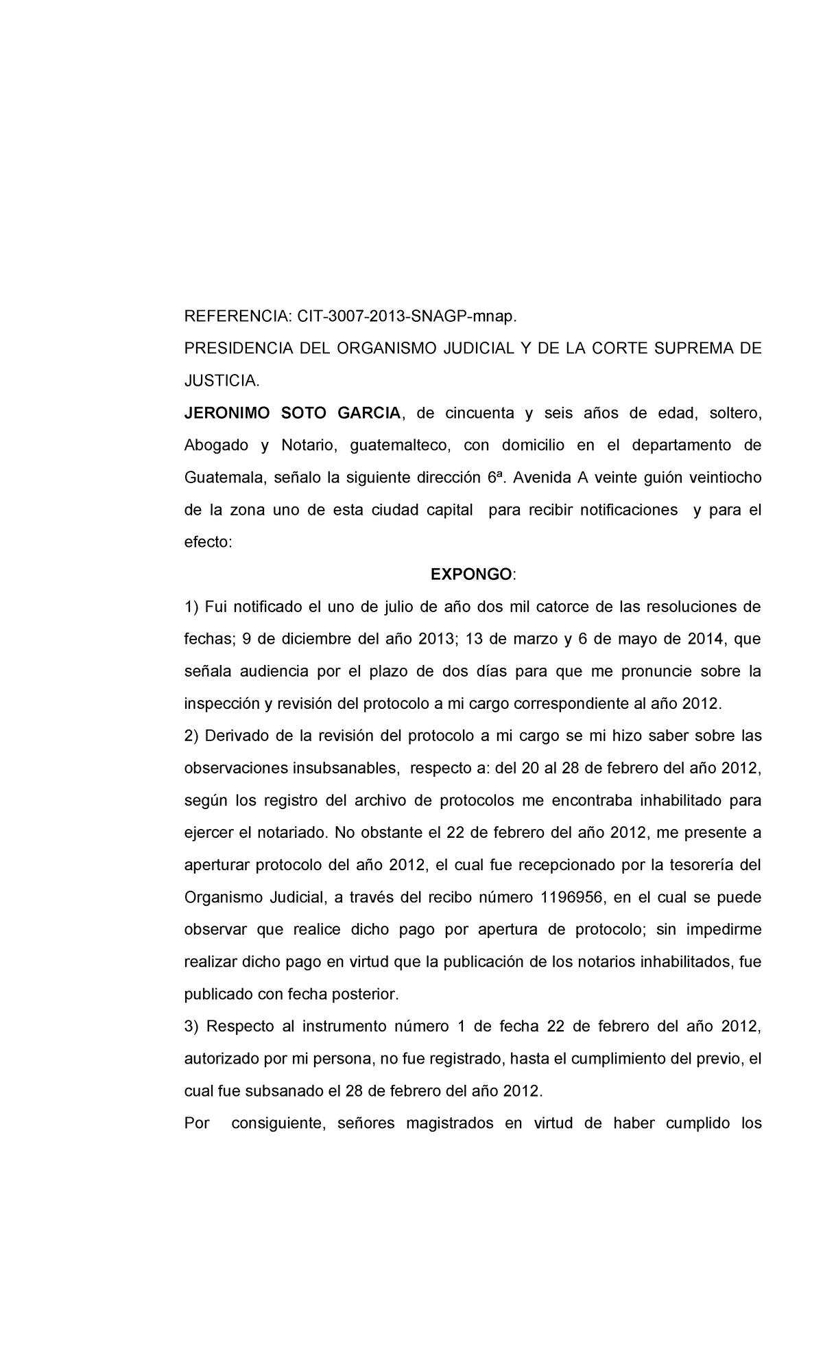 Audiencia Evacuada A LA Corte Suprema DE Justicia - REFERENCIA: CIT ...