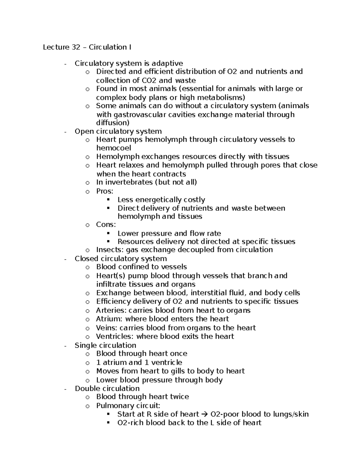 Lecture 32 - Lecture 32 – Circulation I Circulatory system is adaptive ...