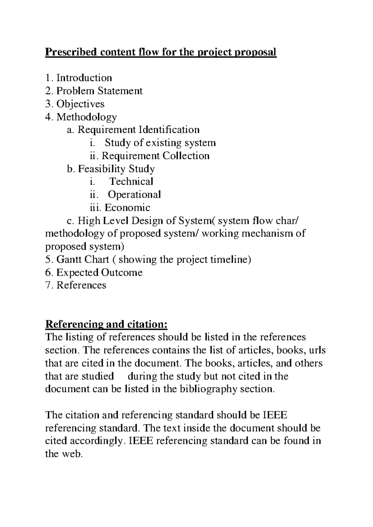 Project I - Prescribed content flow for the project proposal ...