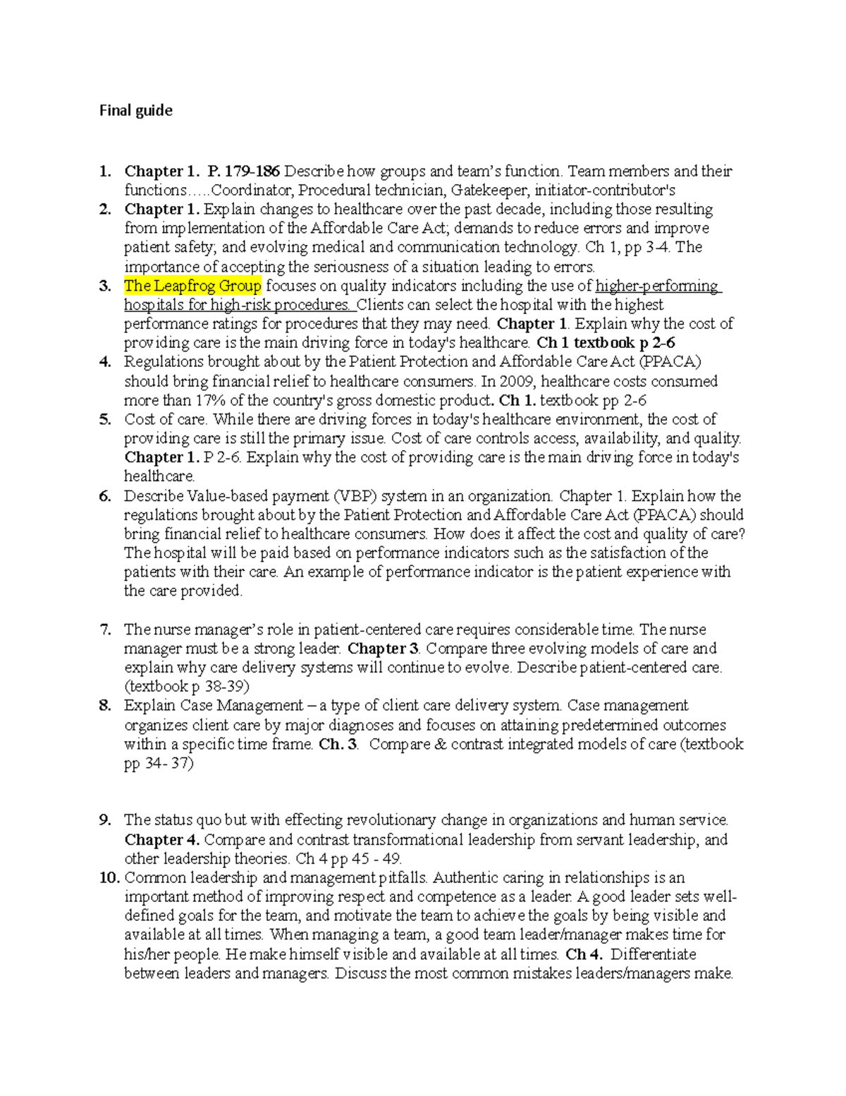 Final guide - Final guide Chapter 1. P. 179-186 Describe how groups and team’s function. Team ...