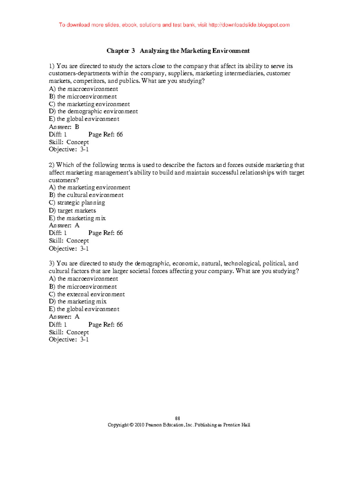 MRKT - Ch 3 Testbank - 88 Chapter 3 Analyzing the Marketing Environment ...