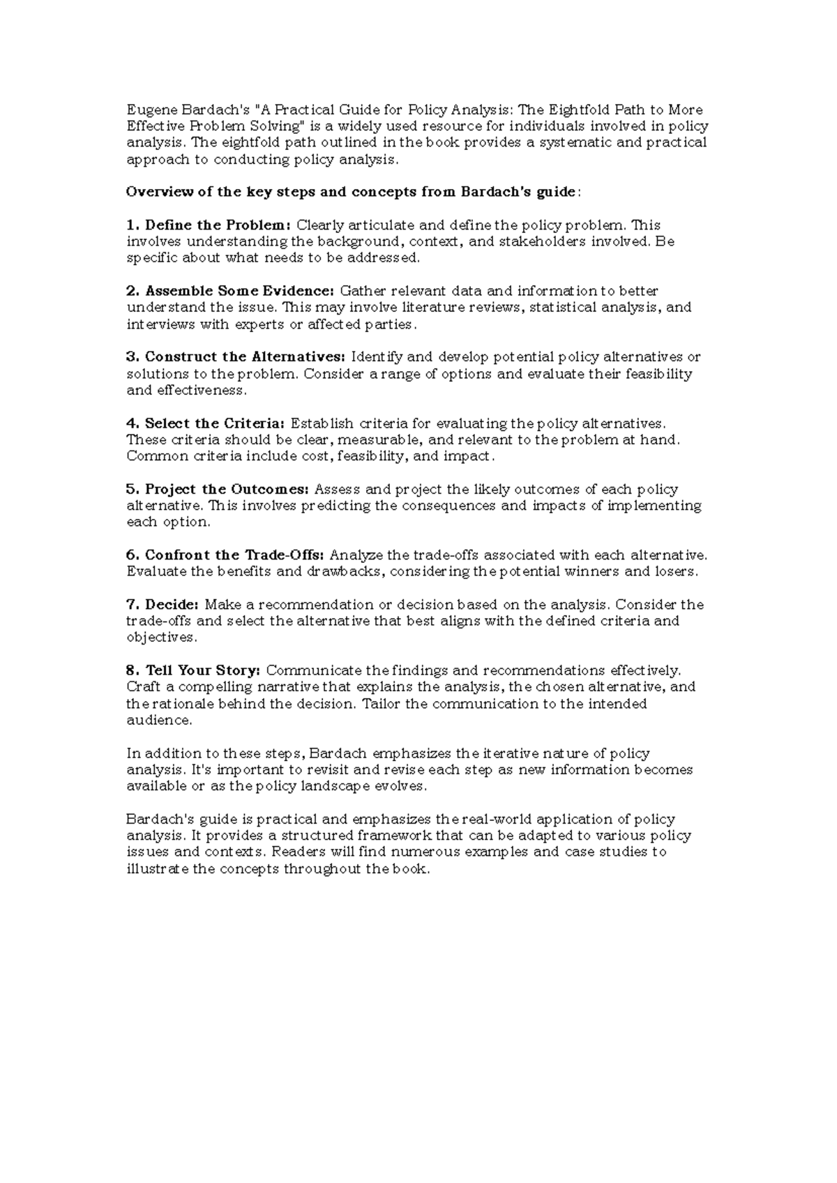 Eugene Bardach Eightfold Path - Eugene Bardach's "A Practical Guide for ...
