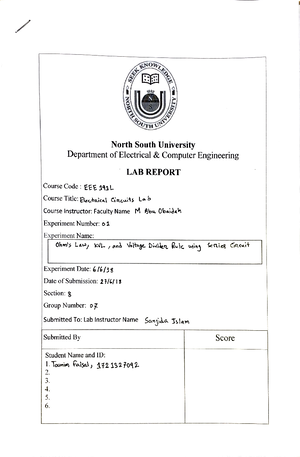 EEE 141 Lab 2 report - Fundamentals of Electric circuit - Studocu