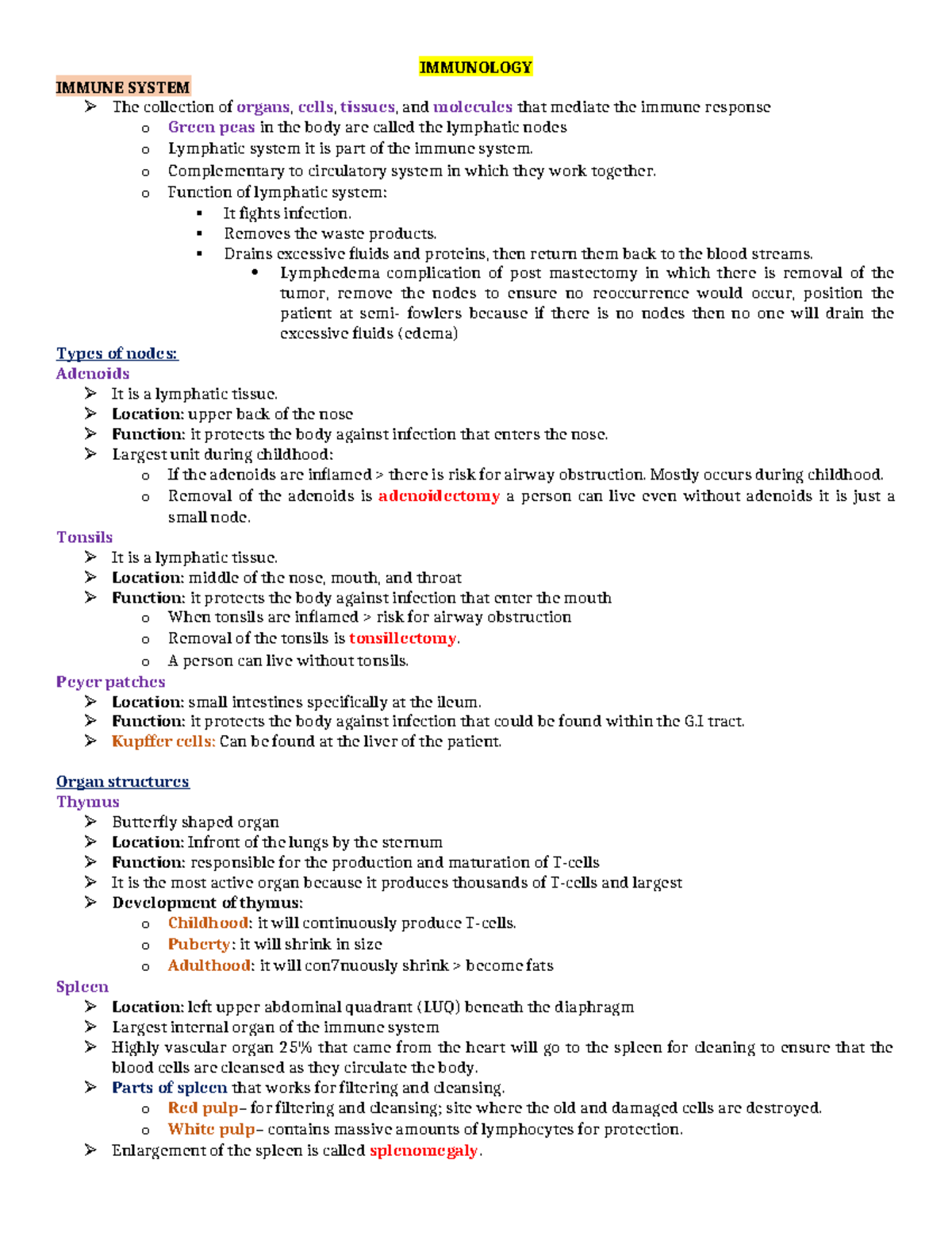 Immunology - IMMUNOLOGY IMMUNE SYSTEM The collection of organs, cells ...