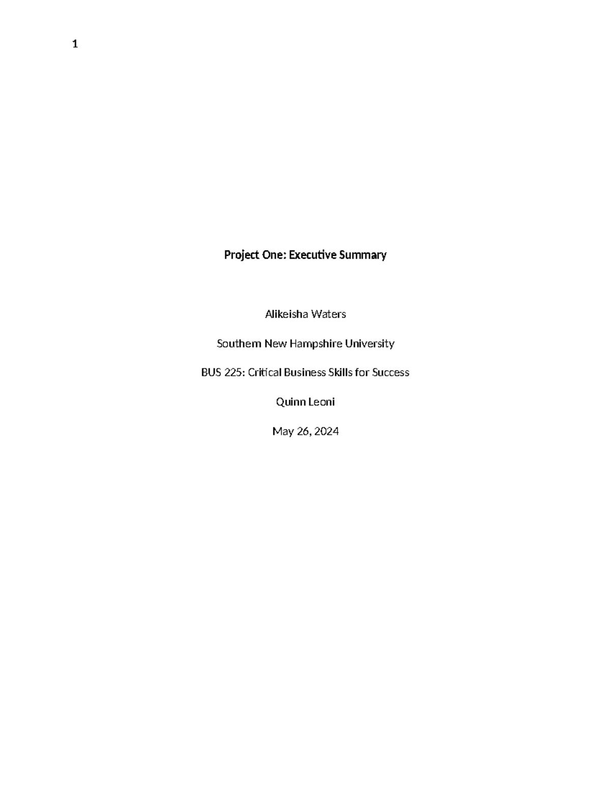Corporate analysis and fundamental of business - Project One: Executive ...