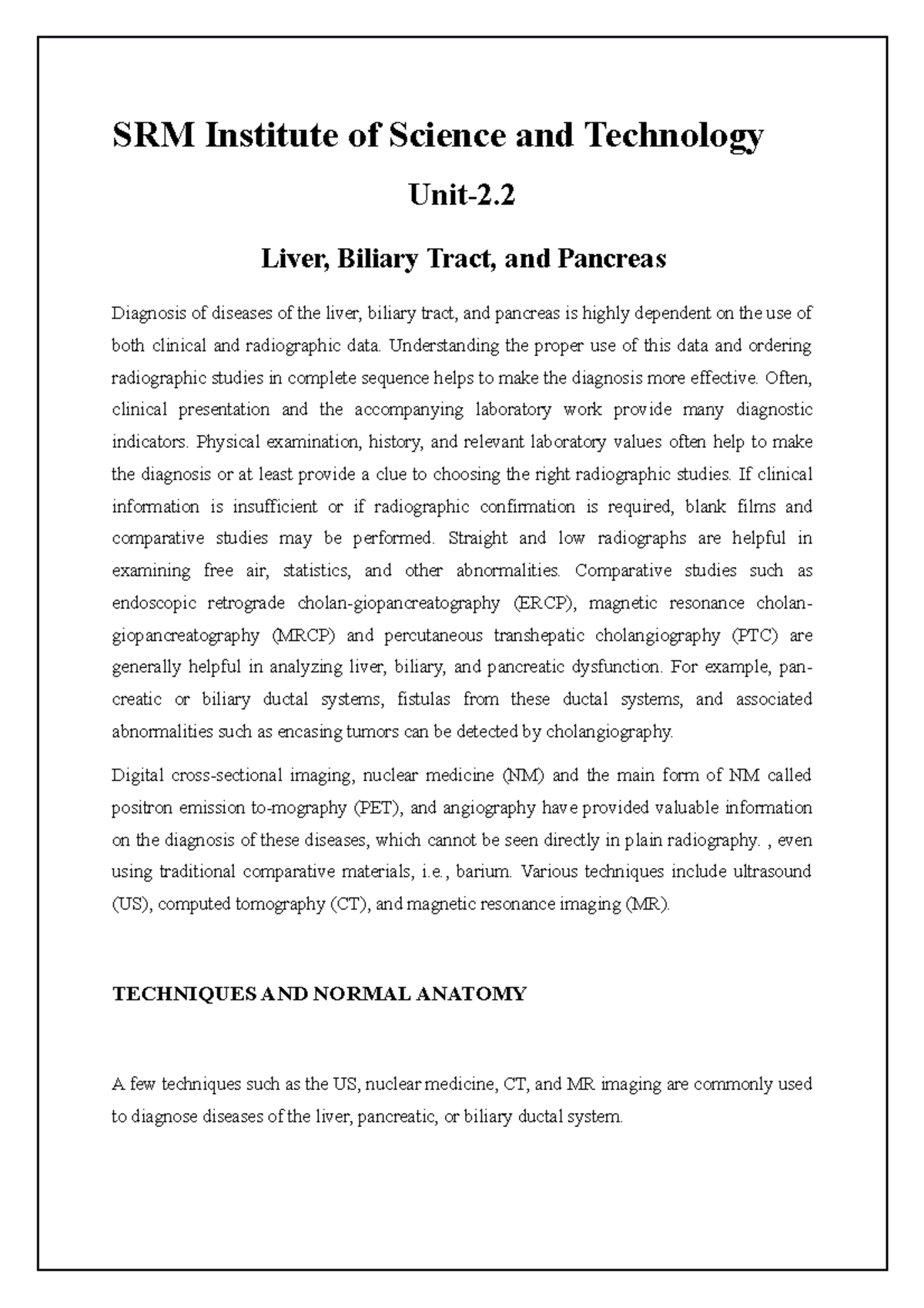 Liver, Biliary Tract, and Pancreas - SRM Institute of Science and ...