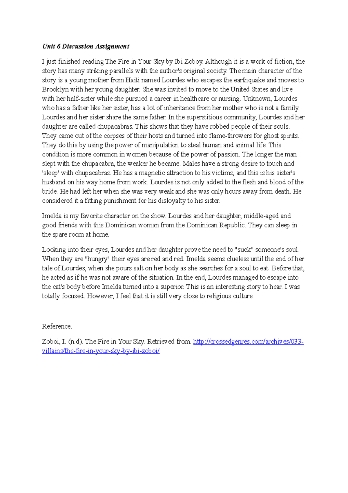 Unit 6 Discussion Assignment English - Unit 6 Discussion Assignment I ...