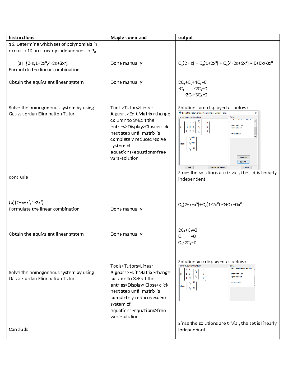 Assignment Linear - Asssignment - Instructions Maple command output 16 ...