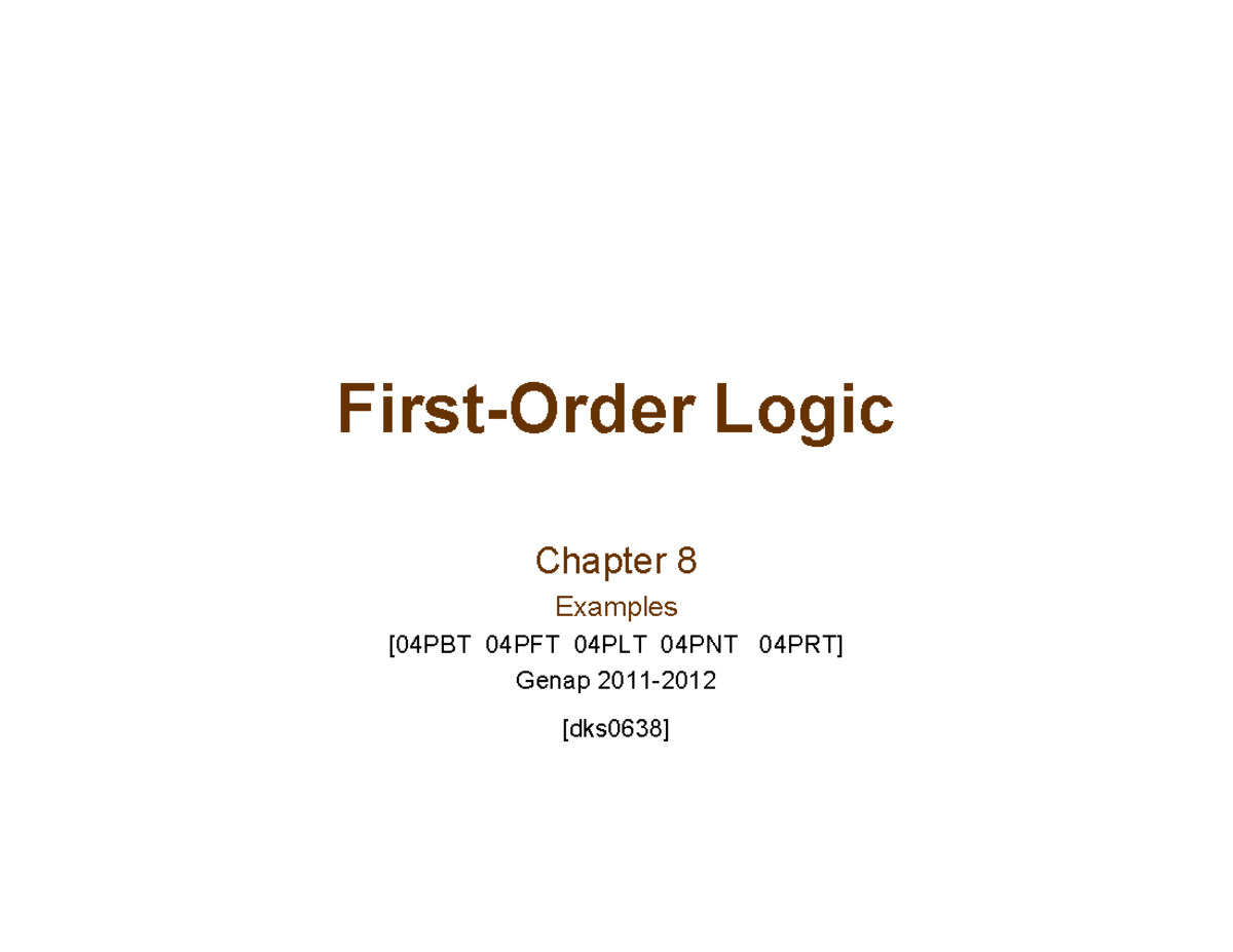Fol examples - artificial intelligence and robotics - First-Order Logic Chapter 8 Examples ...