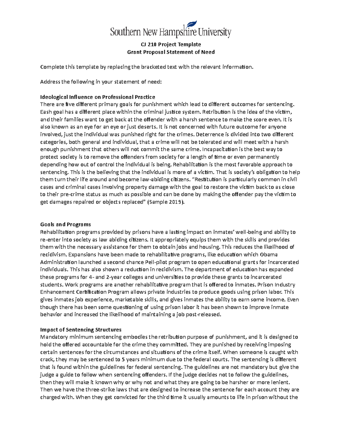 CJ 210 Project Template - CJ 210 Project Template Grant Proposal Statement of Need Complete this ...