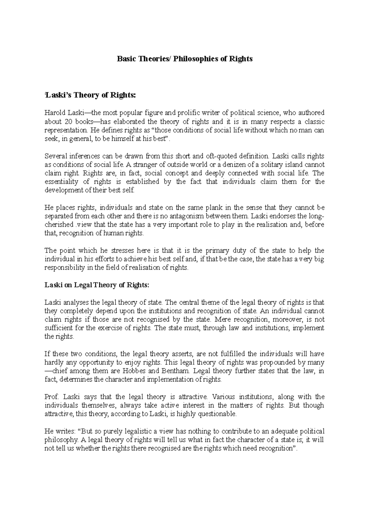 Part 1; Philosophies of Rights - Basic Theories/ Philosophies of Rights ...