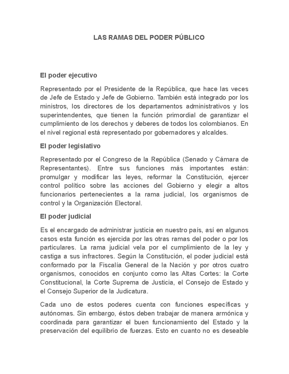LAS Ramas DEL Poder Público - LAS RAMAS DEL PODER PÚBLICO El poder ...