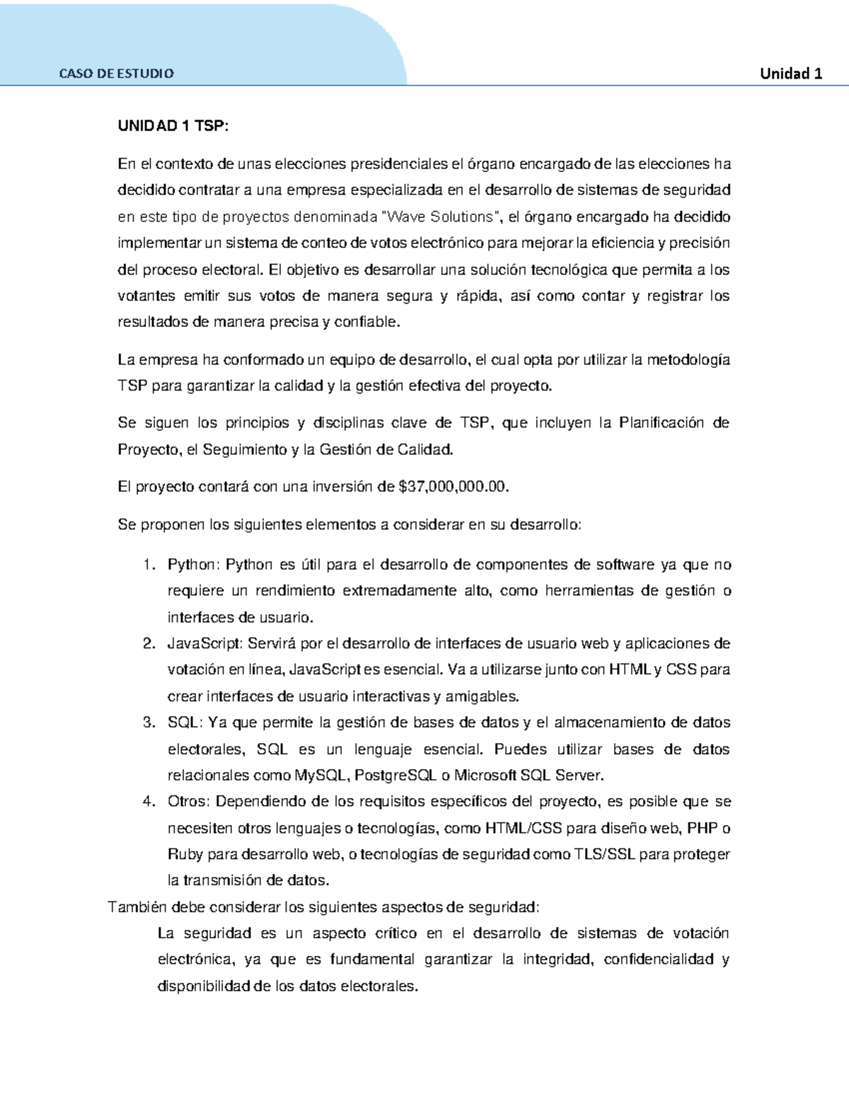 CASO Actualizacion Unidad 1 DDSE oct23 - CASO DE ESTUDIO Unidad 1 ...