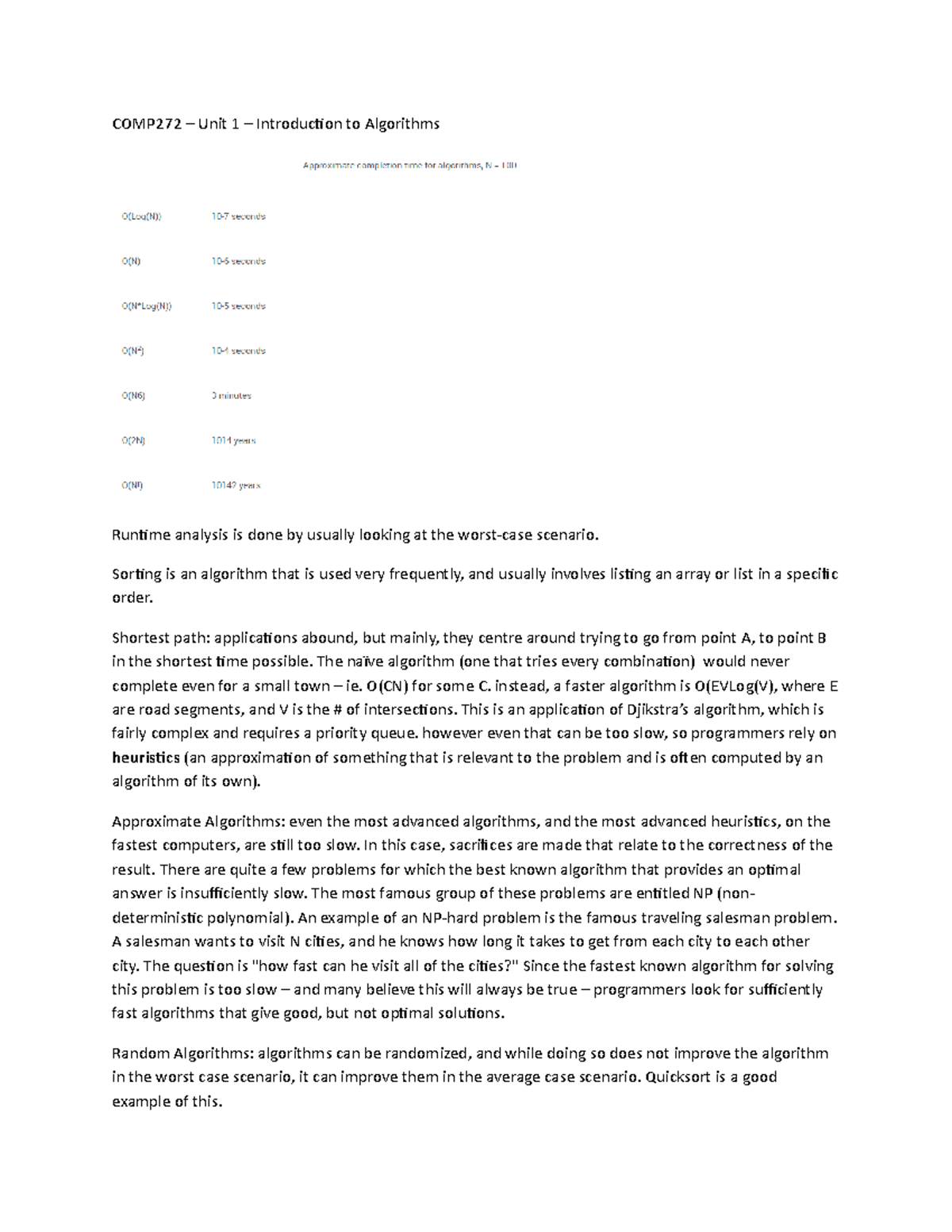 Unit 1 - Lecture 1 - COMP272 – Unit 1 – Introduction to Algorithms ...