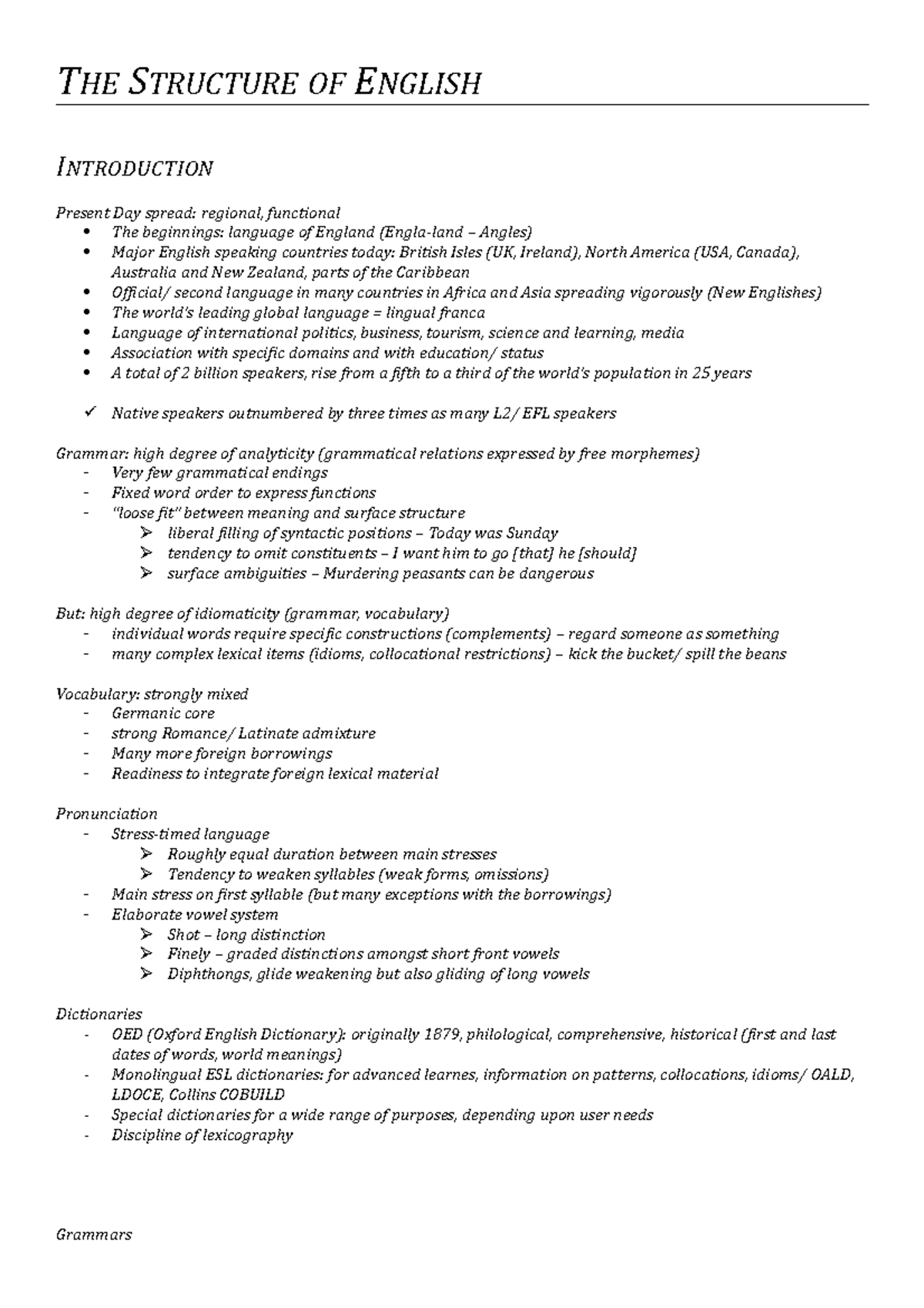 Structure of English Script - THE STRUCTURE OF ENGLISH INTRODUCTION ...