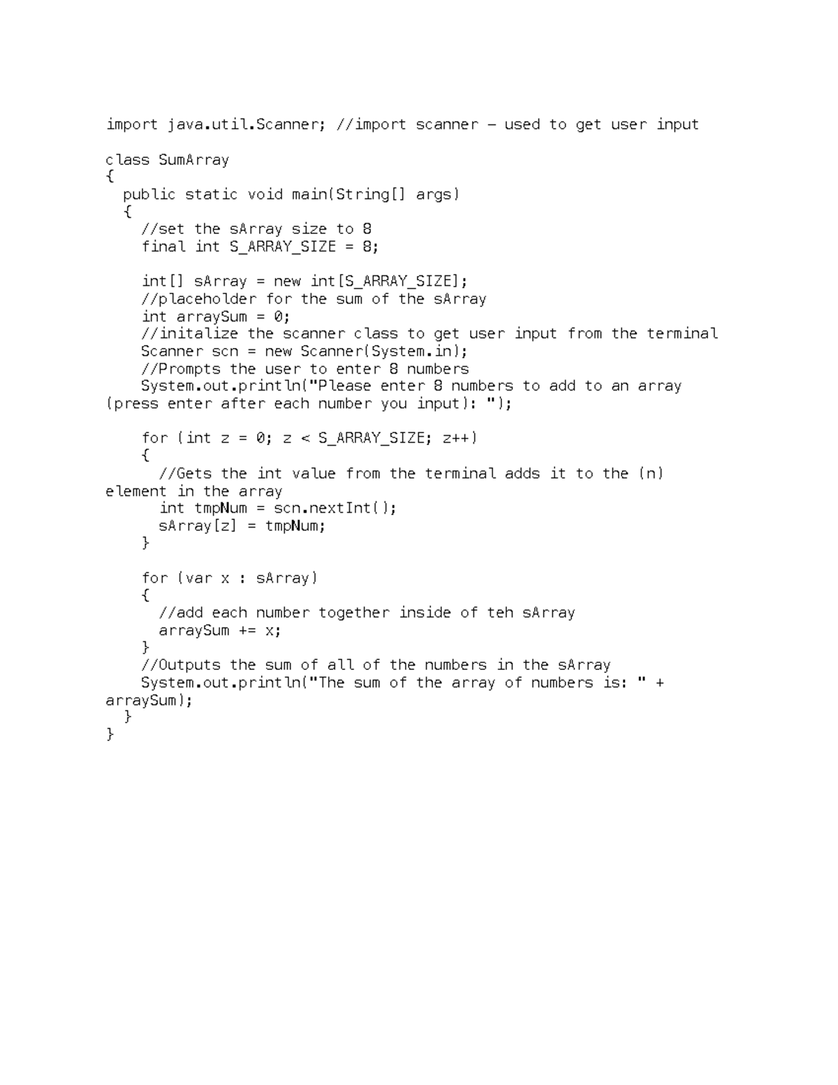 Sum Array Import Javautil Import Scanner Used To Get User Input Class Sumarray Public