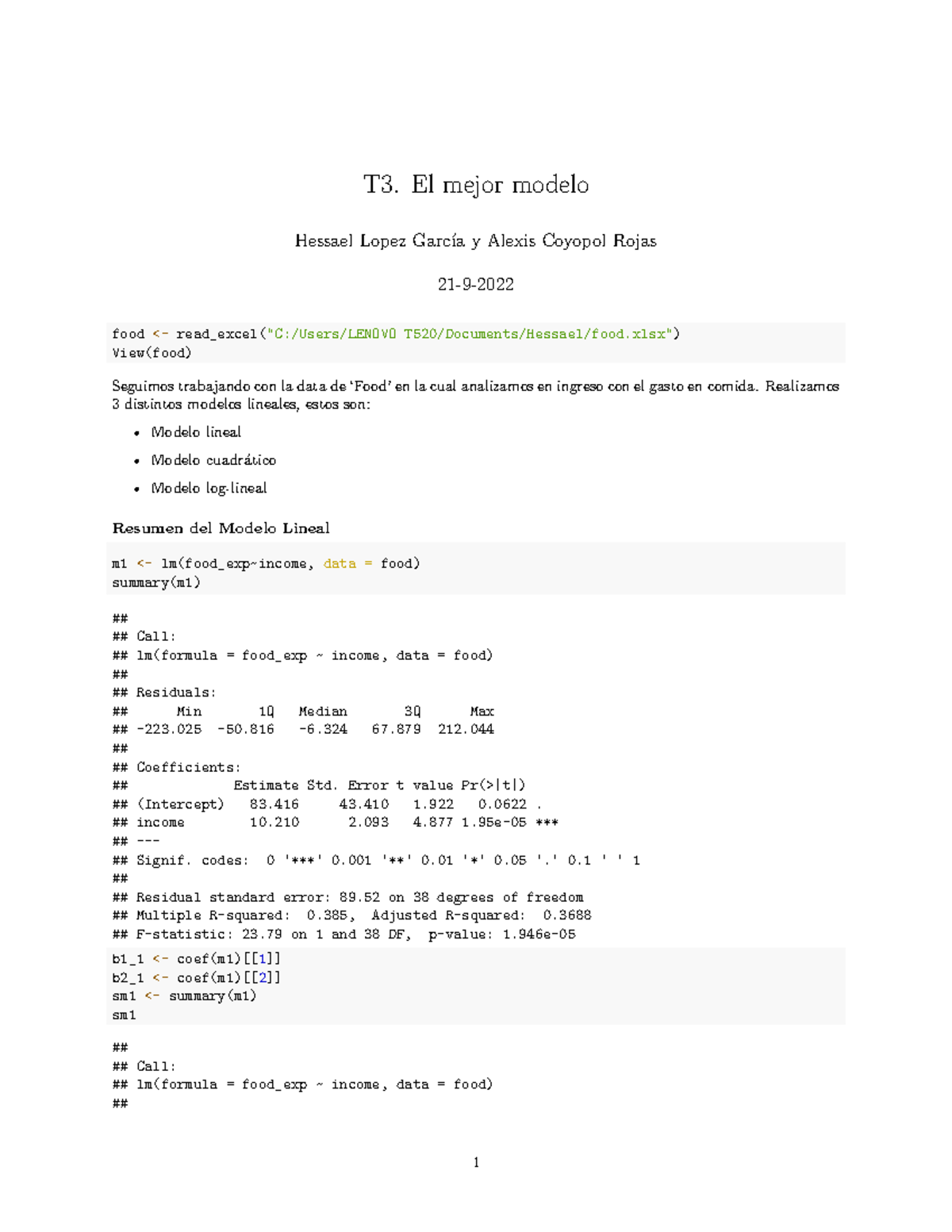 Clases en R Estadistica 1 - T3. El mejor modelo Hessael Lopez García y ...