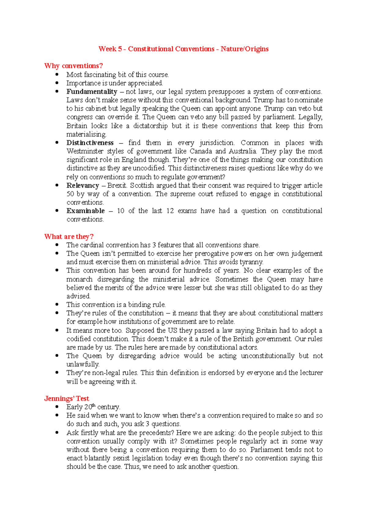 Week 5 revision - Constitutional conventions - Week 5 Constitutional ...