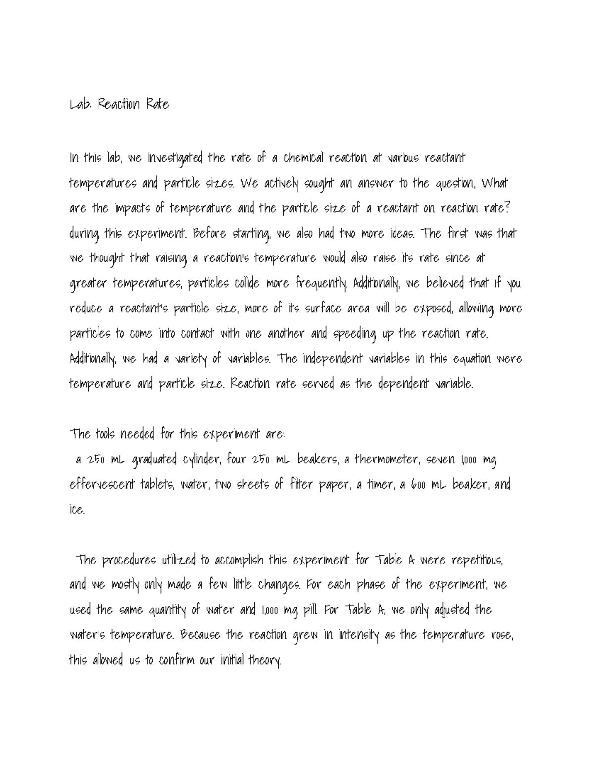 Lab Reaction Rate - Google Docs - Lab: Reaction Rate In this lab, we ...