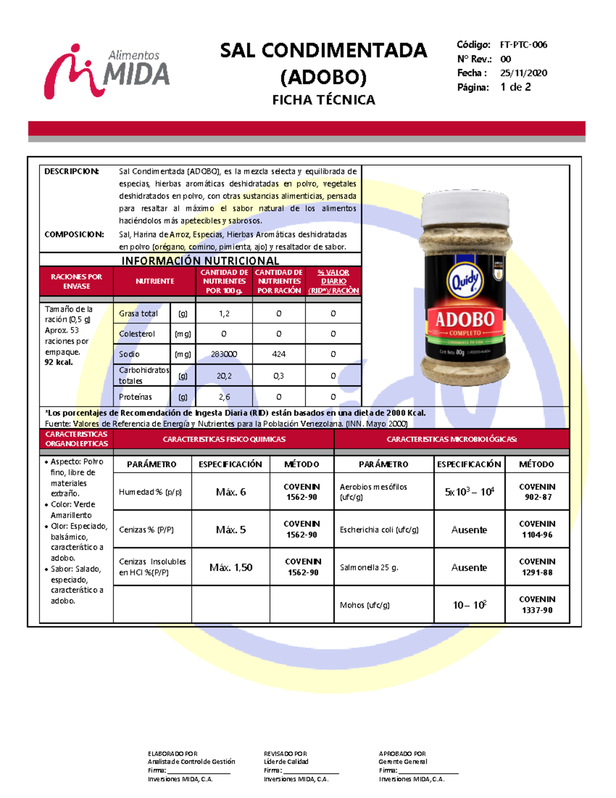 Adobo Completo SAL Condimentada - SAL CONDIMENTADA (ADOBO) FICHA ...
