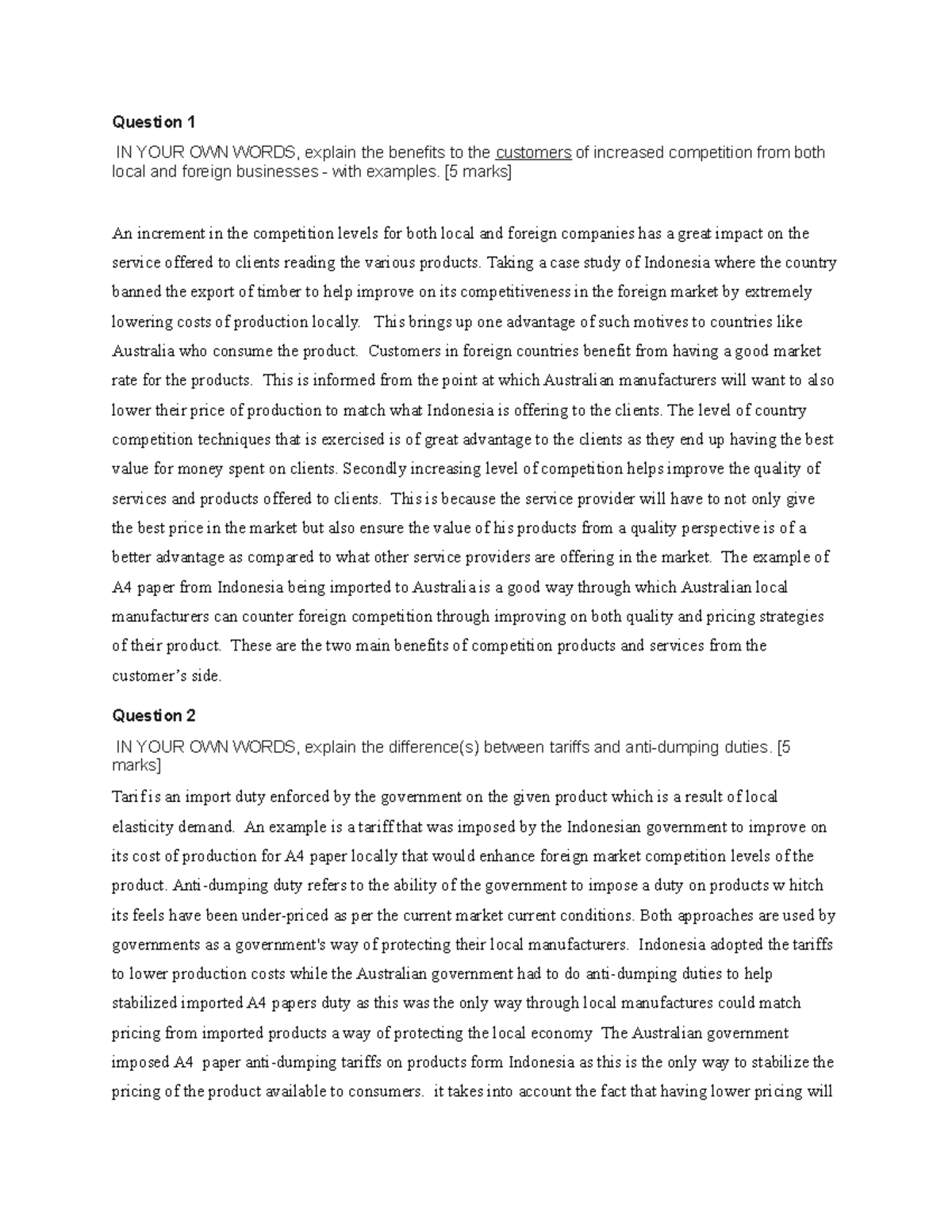 Anti-Dumping Duties of Indonesian A4 paper - Question 1 IN YOUR OWN ...