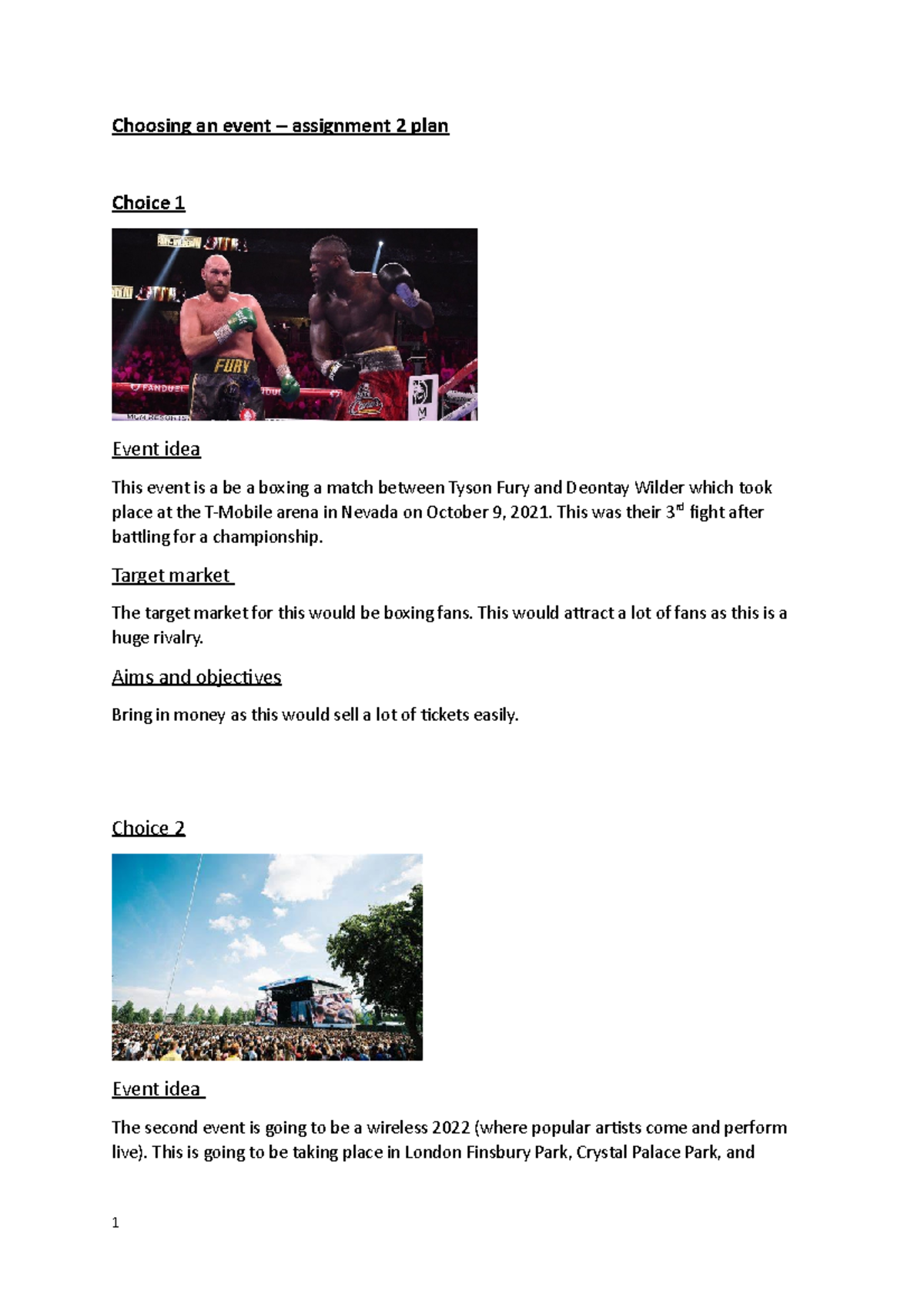 Choosing an event assignment 2 plan copy - Choosing an event ...