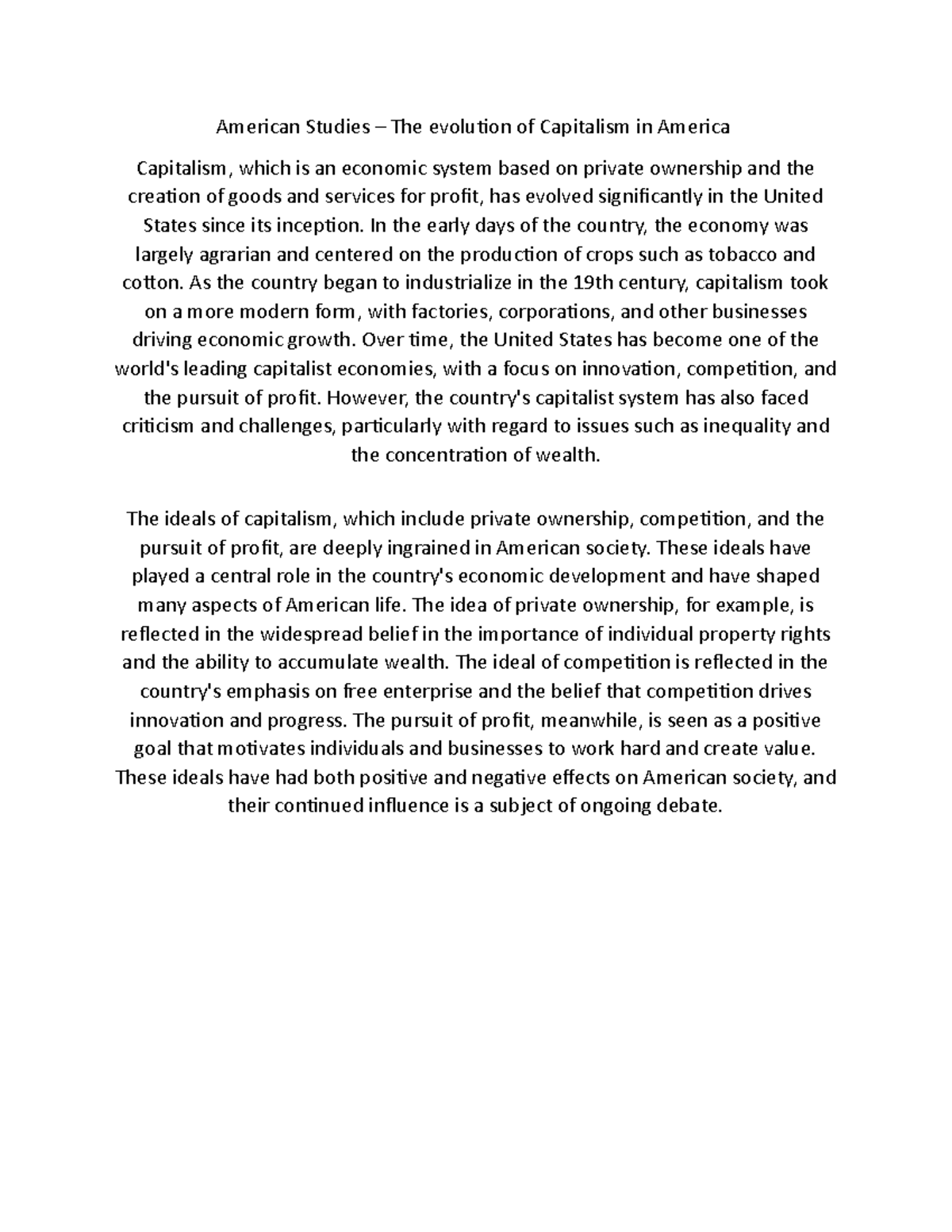 Document 85 - Evolution of Capitalism in America - American Studies ...